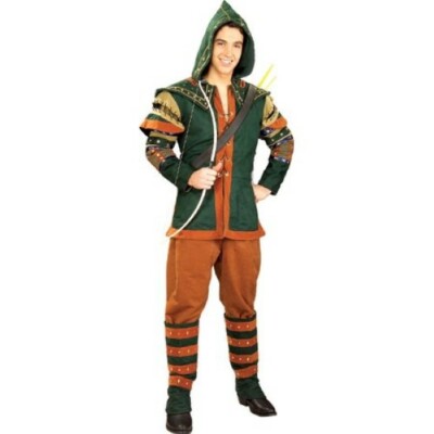 Robin Hood Costume 5Pc Br/Gr Hooded Tunic Pants Boot Tops & Quiver Std ...