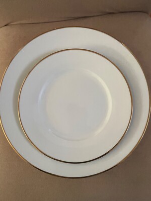 Elegant Gold Rim Dinner Plate and Salad Plate Set Linens n Things | eBay