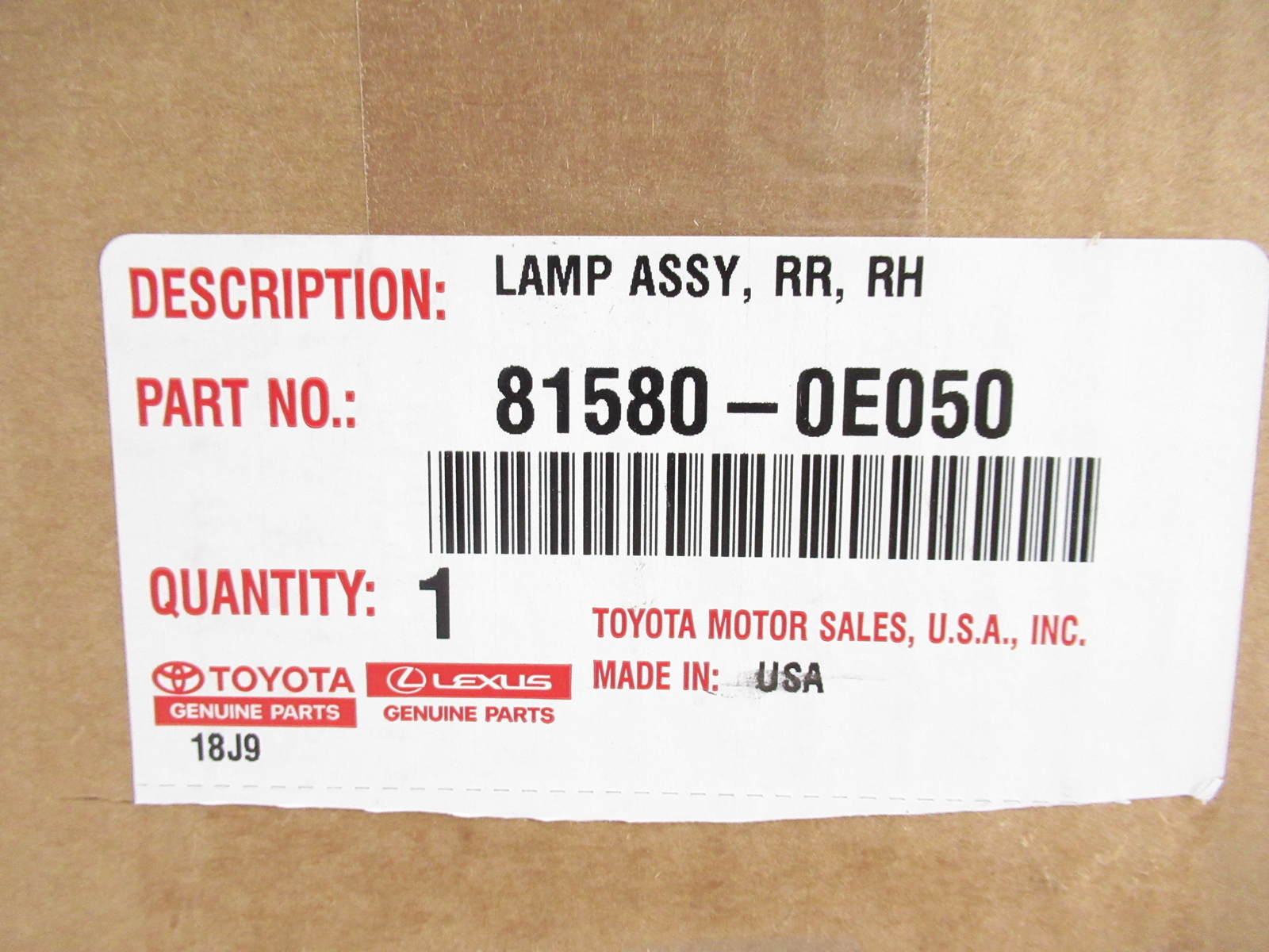 Genuine OEM Toyota 81580-0E050 Passenger Inner Tail Light Backup ...