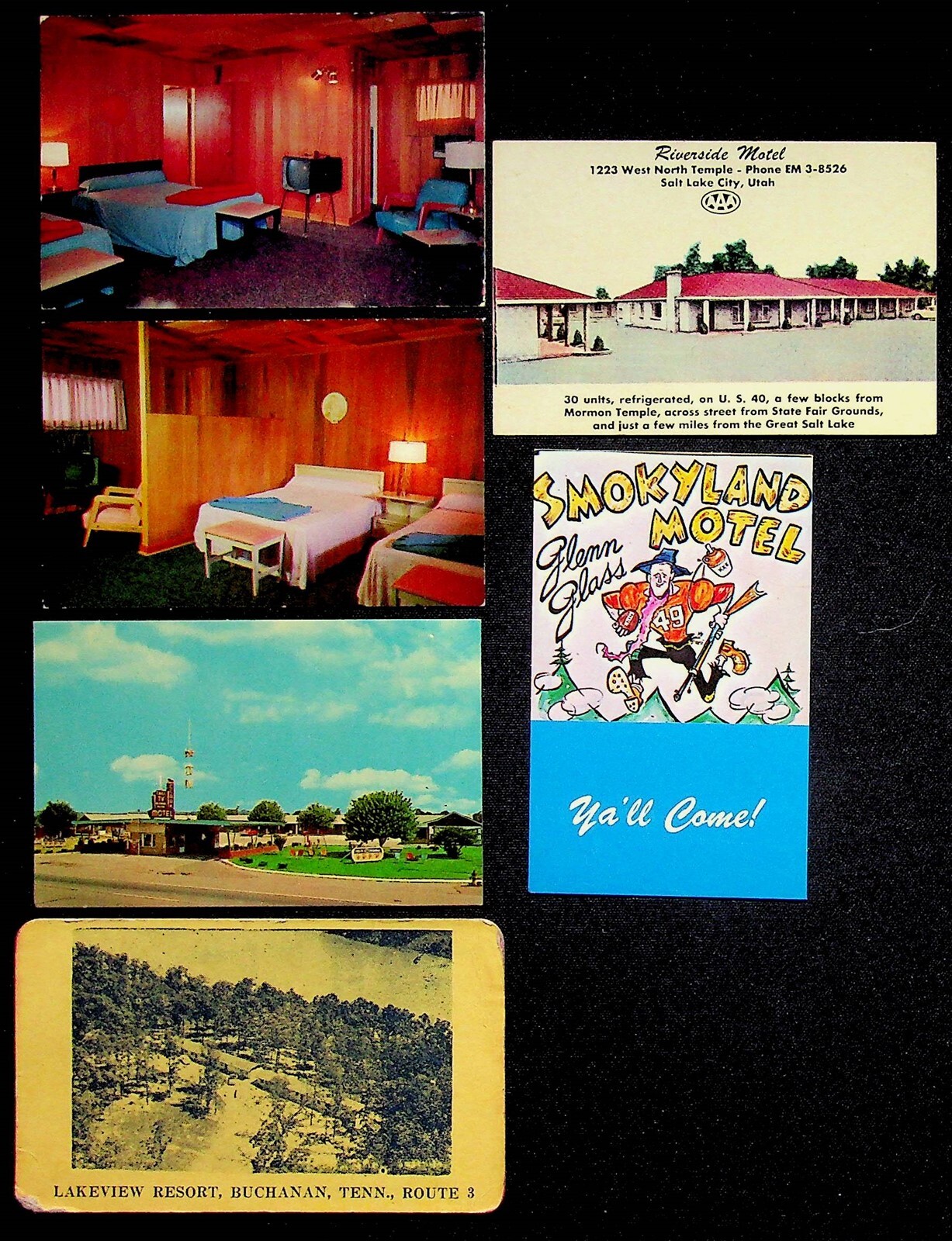 Tennessee & Utah Lot Of 6 Motel Business Cards Vintage Knox Clark ...