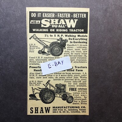 1952 Ad. Shaw Riding Tractor. Shaw Manufacturing. Columbus, Ohio. | eBay