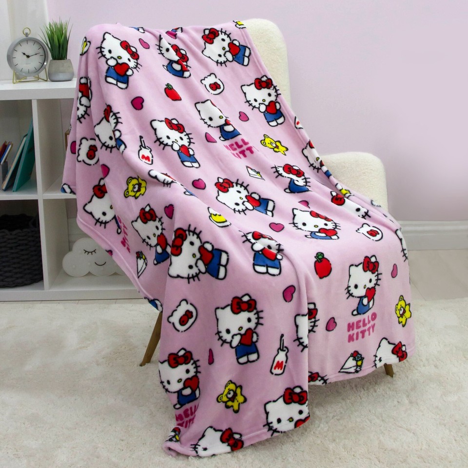 Hello Kitty Fleece Blanket Super Soft Warm Pink Cat Kids Girls Throw ...