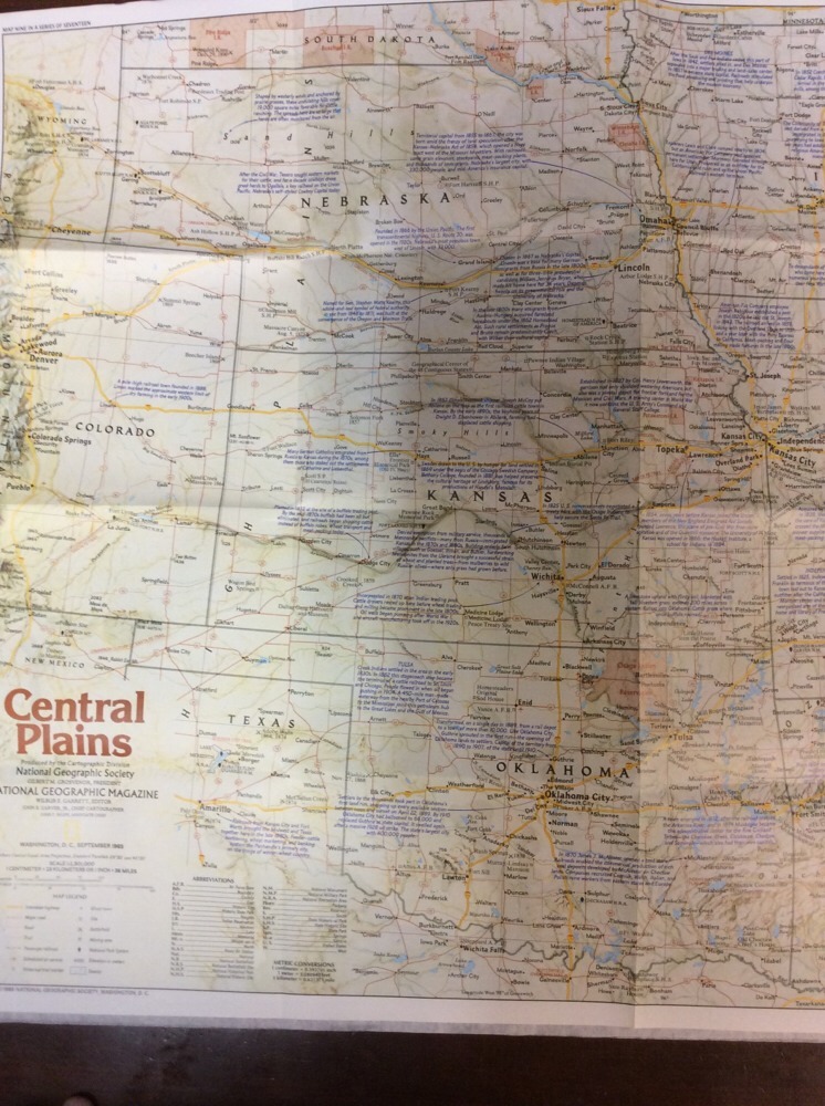 Central Plains Map 1985 National Geographic Society OldPaperMaps | eBay