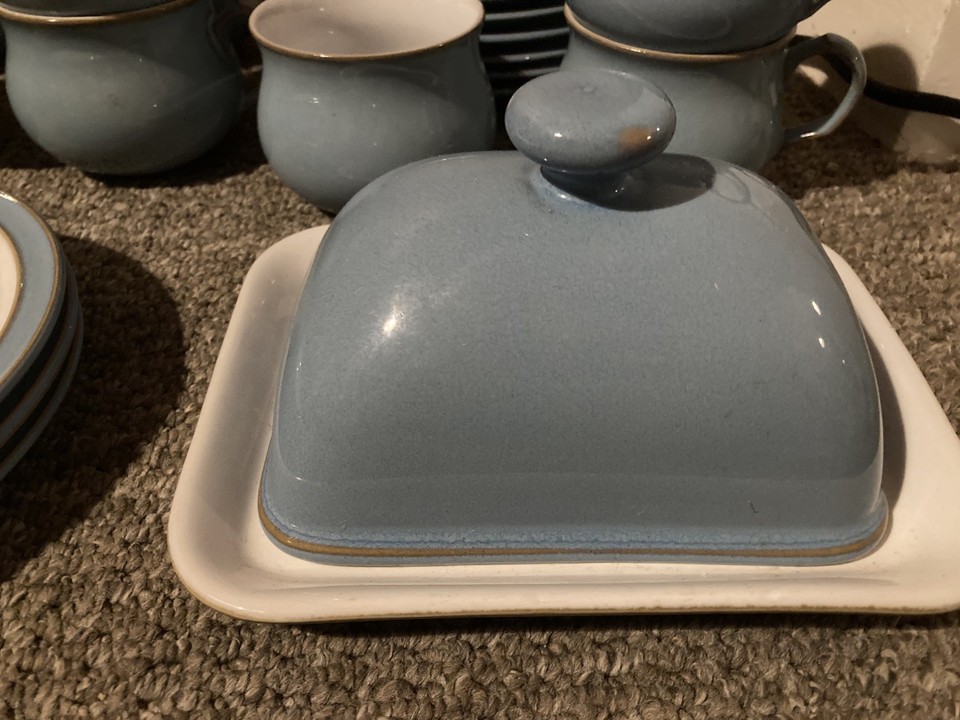 Denby Colonial Blue stoneware crockery set 25 pieces cups saucers ...