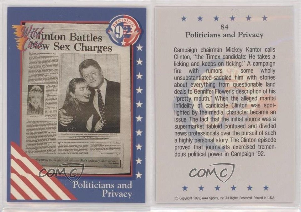 1992 Wild Card Decision '92 Bill Clanton Hillary Clinton Gennifer ...
