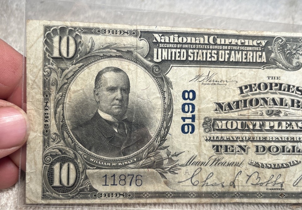 1902 Peoples National Bank of Mount Pleasant Pa. #9198, Fine, $10 Note ...
