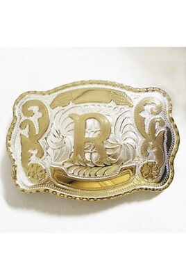 INITIAL (R) BELT BUCKLE LETTER COWBOY WESTERN RODEO TEXAS STAR Hebillas ...
