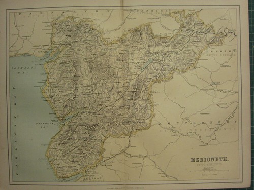 1875 ANTIQUE WALES WELSH COUNTY MAP ~ MERIONETH HARLECH DOLGELLY ...