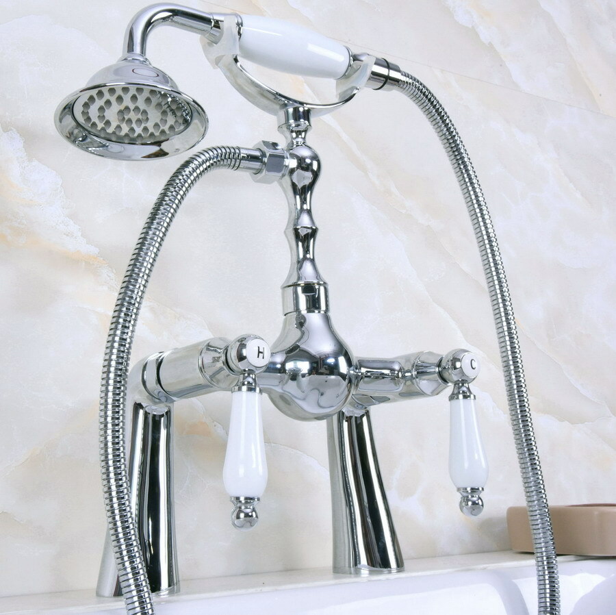 Bathroom Faucet Set Deck Mounted Chrome Brass Handheld Shower Taps Kit ...