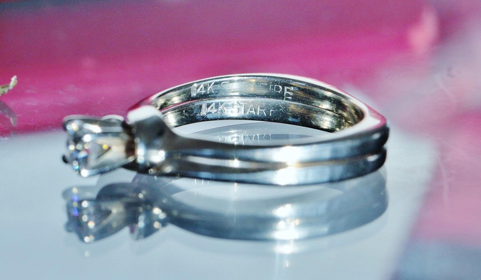 14k white gold ring 0.22ct diamond wedding set size 4 handmade 3.4gr ...