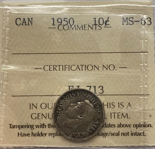 Canada 1950 10 Cents Dime Silver Coin - ICCS MS-63 | eBay
