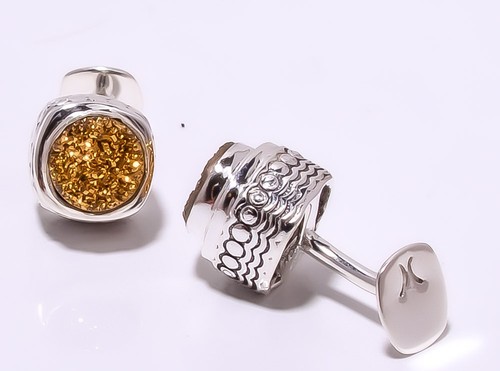 Titanium Golden Agate Drusy 925 Sterling Silver Bali Cufflink Men's ...