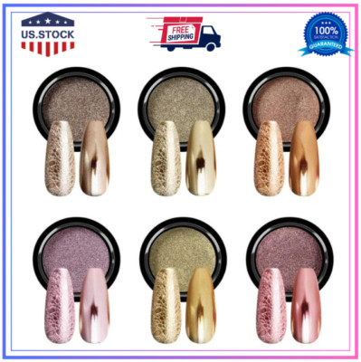 Chrome Nail Powder Set - 6 Colors Rose Gold Chrome Nail Powder ...