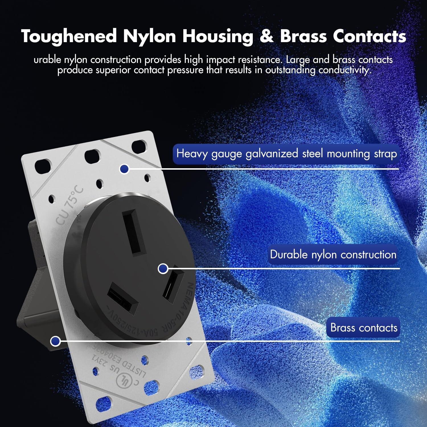 NEMA 10-50R Receptacle Outlet 50 A,Flush Mounting,3P,3W 125/250V,With ...