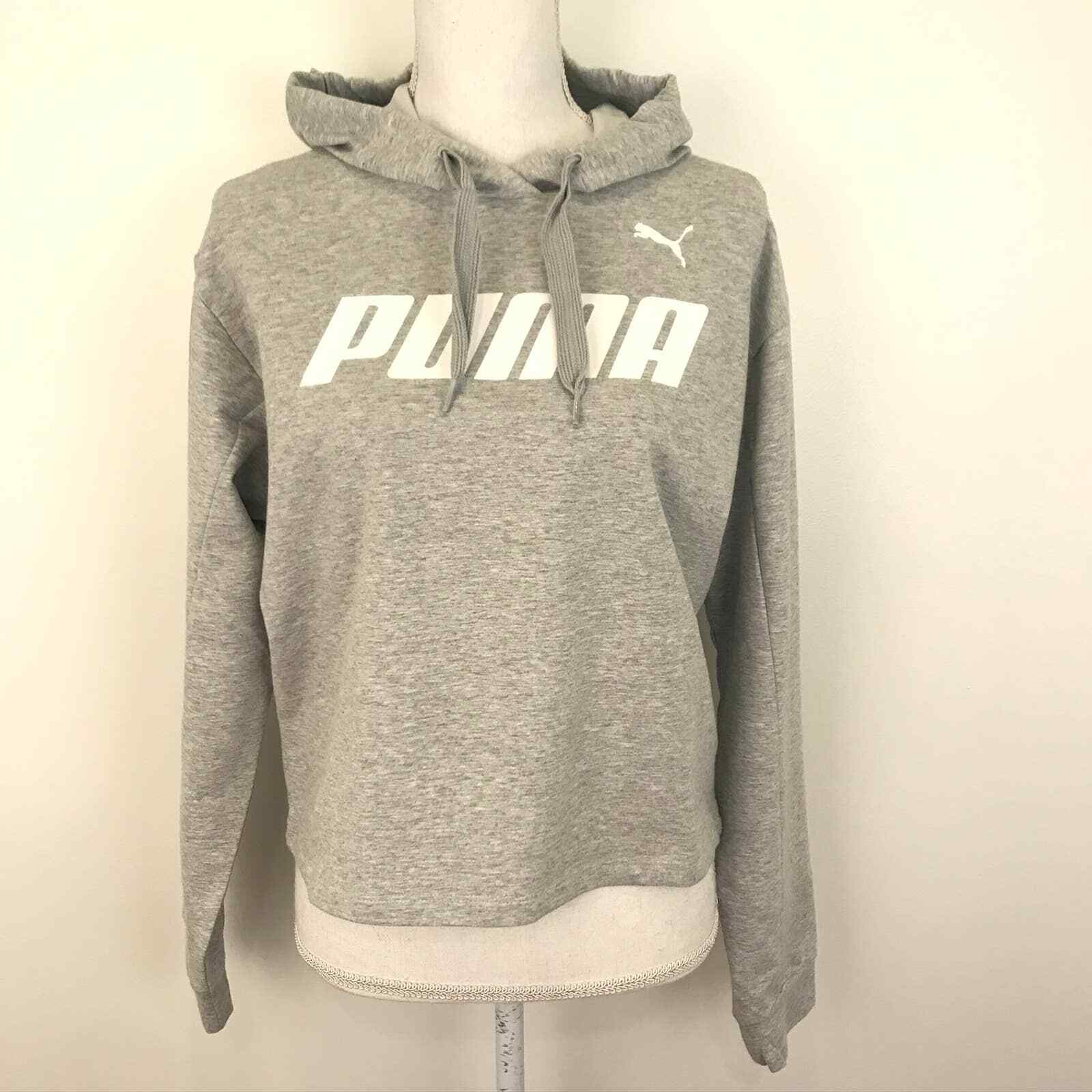 NWT Puma Light Gray Cropped Hooded Sweatshirt Size Medium | eBay