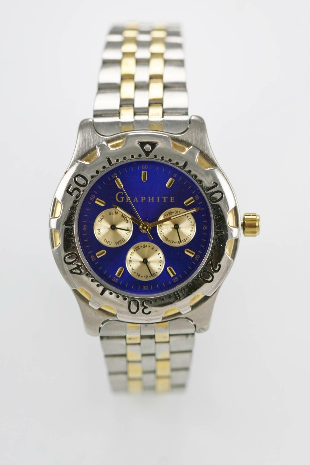 Graphite Men Watch Blue Day Date 24hr Gold Silver Stainless Water Re ...