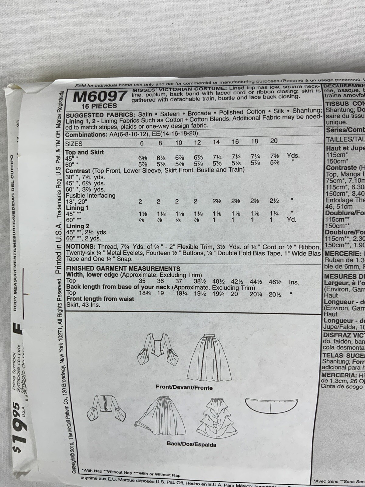 McCall's 6097 M6097 Steampunk Victorian Costume Gown Bustle 2 Looks 6 ...