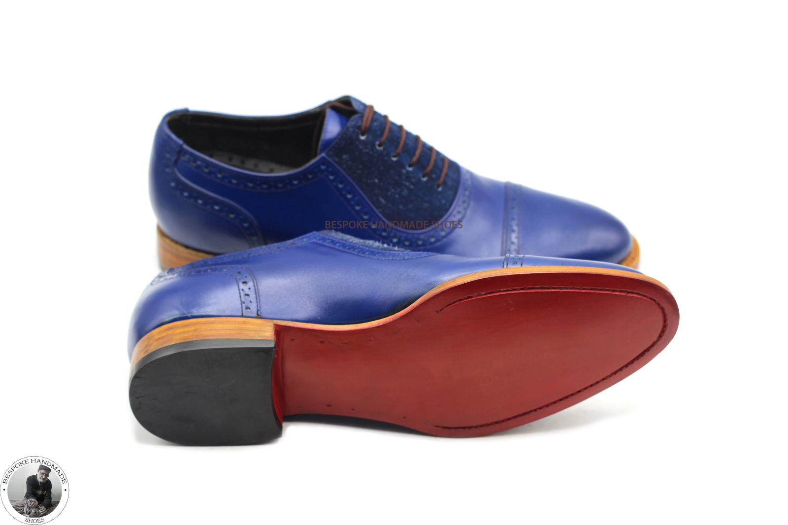 Men's Shoes Handmade Blue Leather Wingtip Toe Cap Lace up Formal Casual ...