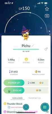 Pokémon go - Shiny Pichu witch hat - Trade 20kstardust -Registered ...