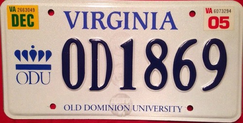 Virginia Old Dominion University MONARCHS license plate ODU Norfolk Big ...