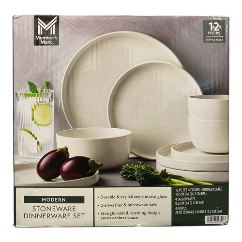 Member's Mark 12pc Modern Stoneware Semi Matte Finish Dinnerware Set ...
