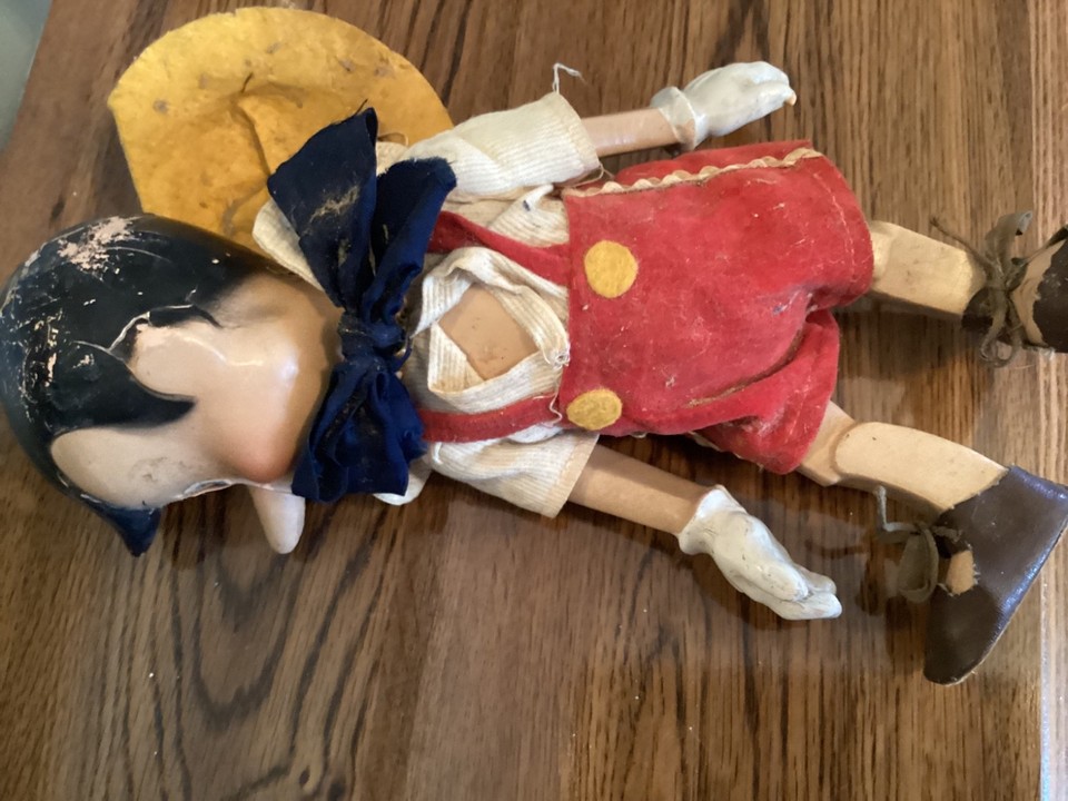 Antique Crown Toy Co 11” Pinocchio Composition Figure w/ Jointed Arms ...
