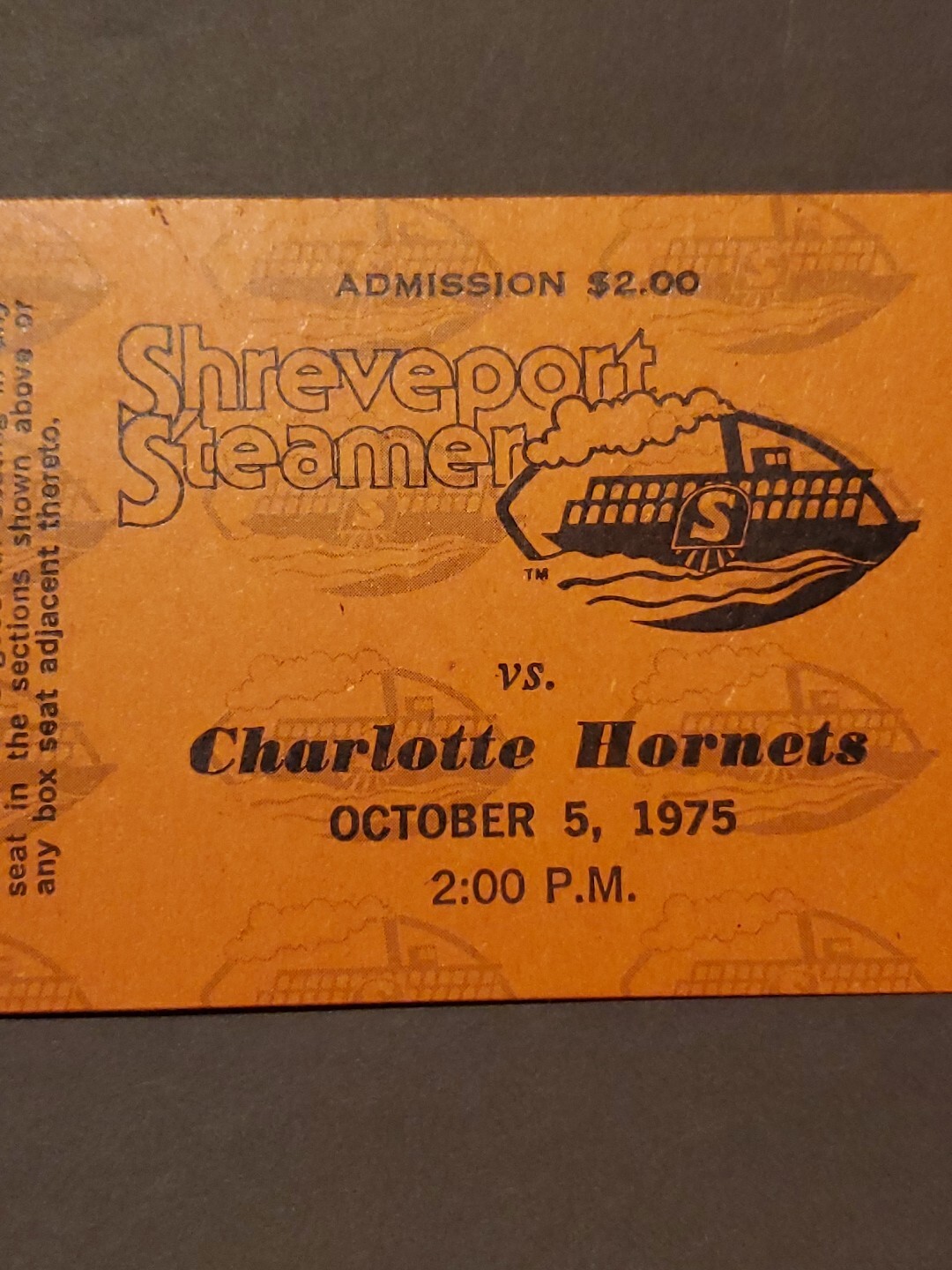 Vintage Shreveport Steamer vs S. Charlotte Hornets WFL Football Ticket ...