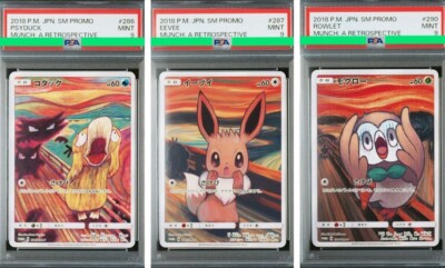PSA 9 Pokemon Card Munch The Scream Psyduck 286 Rowlet 290 Eevee 287/SM ...