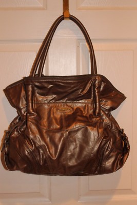 JUNIOR DRAKE Bronze Metallic Leather Gathered Tote Shoulder Bag EUC! | eBay