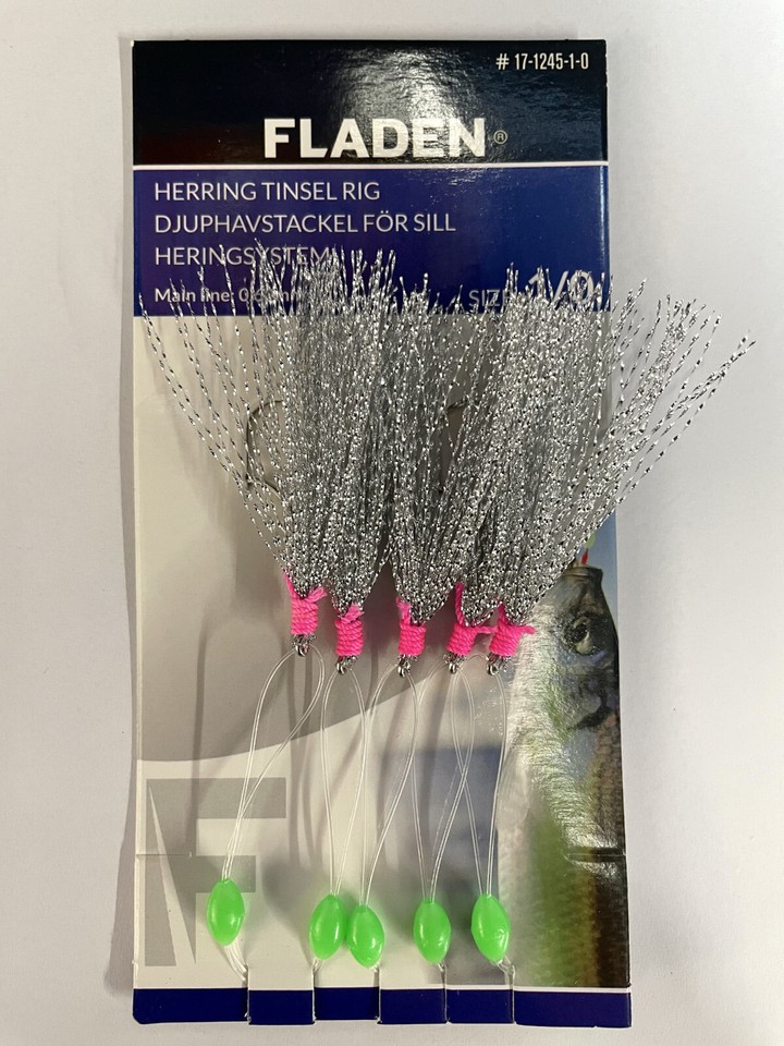 5x Packs Fladen Herring Tinsel Rig Mackerel Feathers 5 Hook Size 1/0 ...