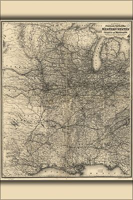 Poster, Many Sizes; County & Railroad Map Midwest United States 1874 | eBay