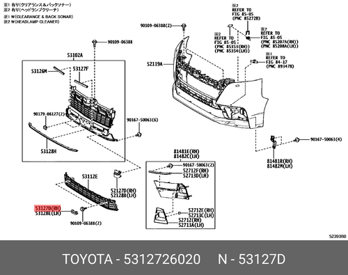 Original grille, radiator, lower side right, 5312726020 for TOYOTA ...