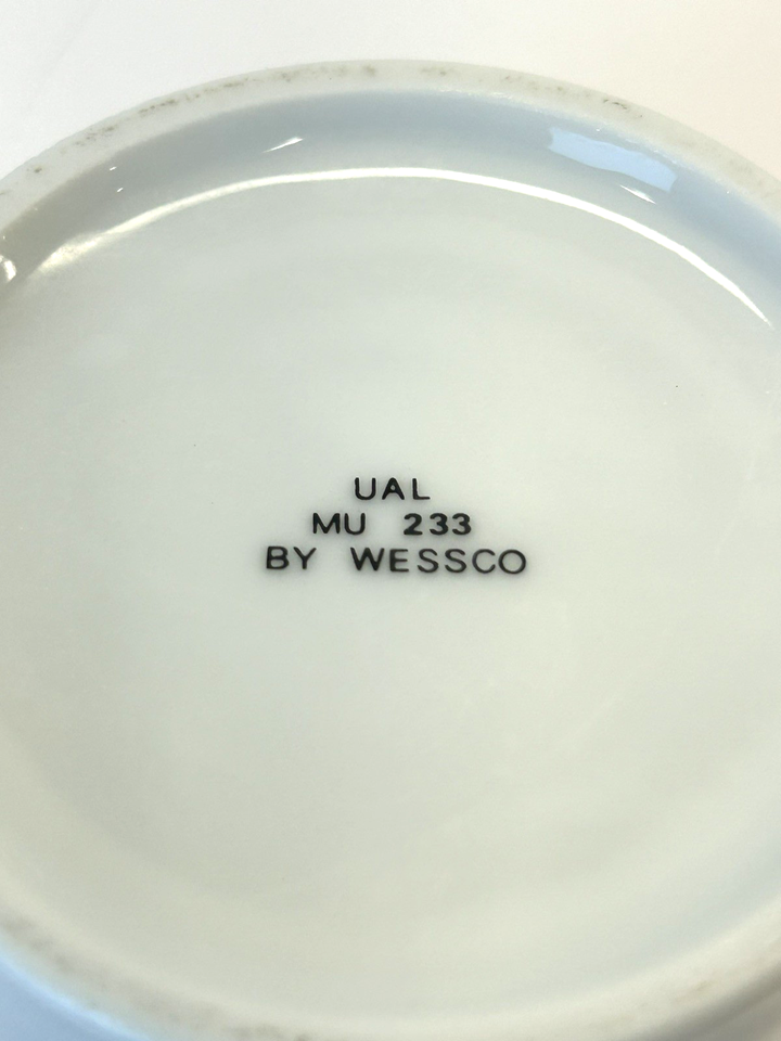 United Airlines Coffee Cups First Class White Silver Wessco China Logo ...