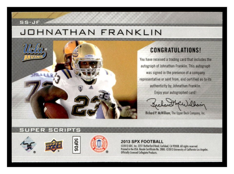 JOHNATHAN FRANKLIN 2013 SPX SUPER SCRIPTS AUTOGRAPH UCLA | eBay