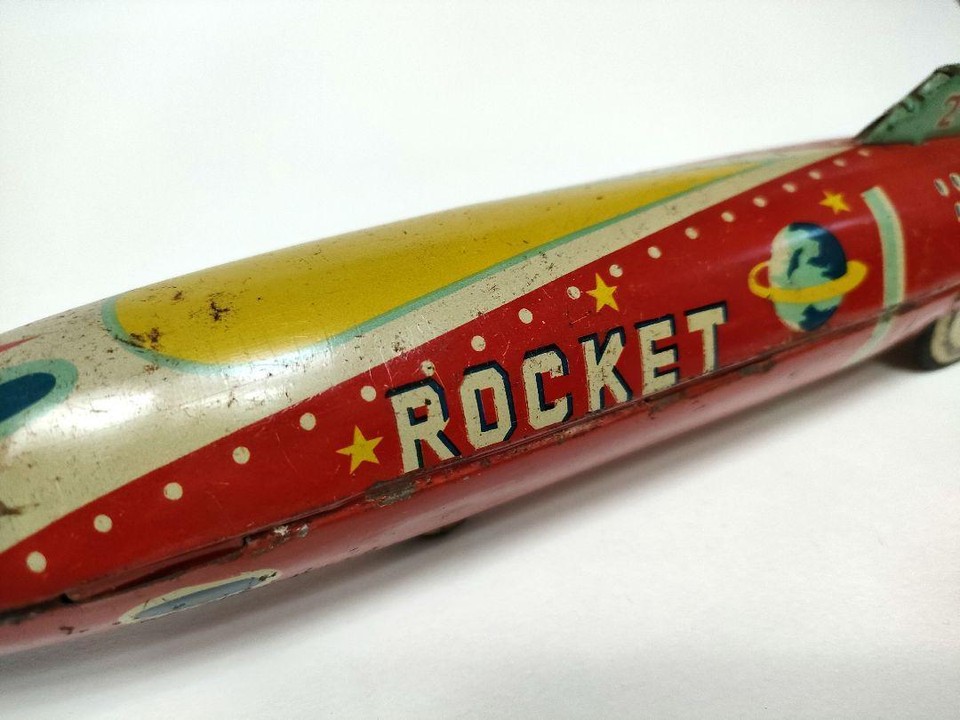 Vintage 1950s Spaceship Rocket Tin Toys Rust Dirt Dents Very Rare Item ...