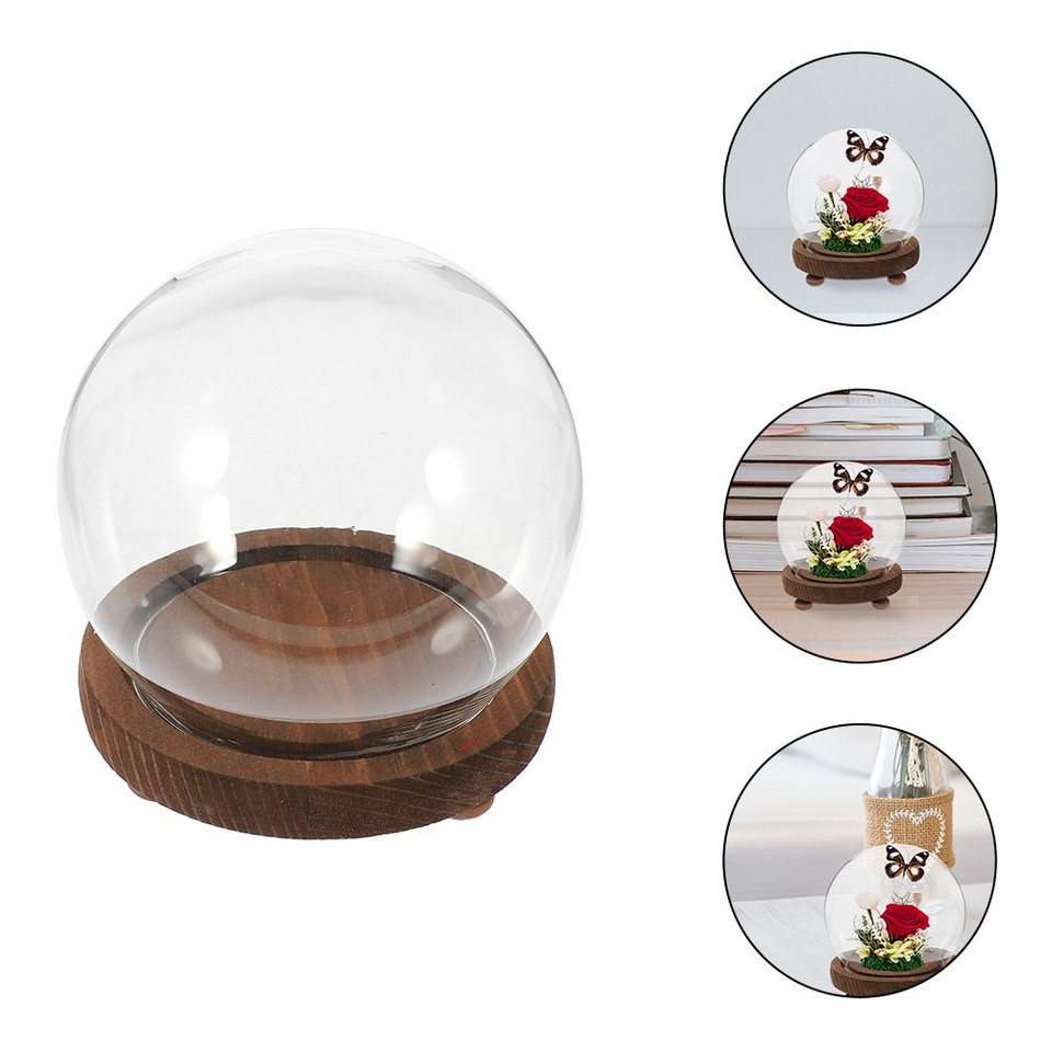 Crystal Sphere Stand Clear Glass Cloche Dome Decor Container Display ...