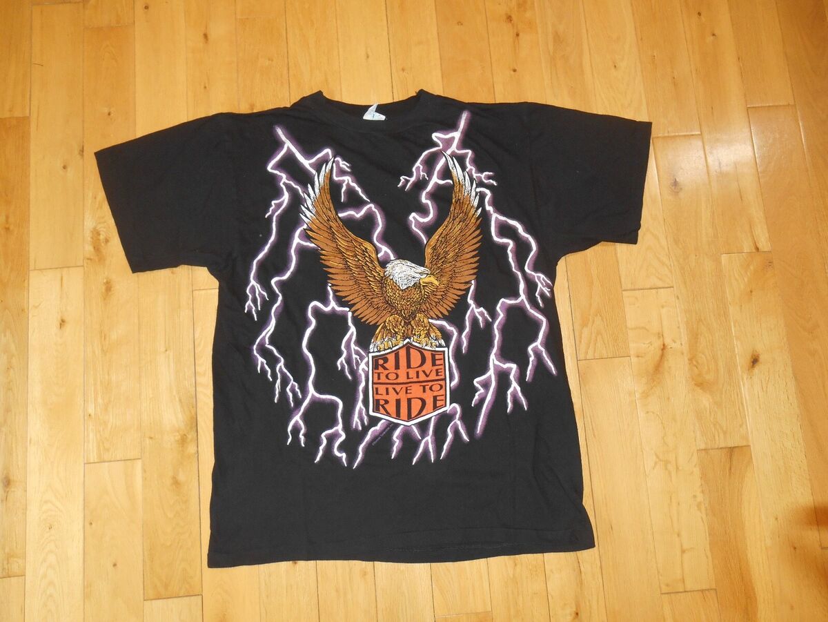 Vtg 90s AMERICAN THUNDER Eagle Ride Lightning Single Stitch Vtg 90s AMERICAN THUNDER Eagle Ride Lightning Single Stitch