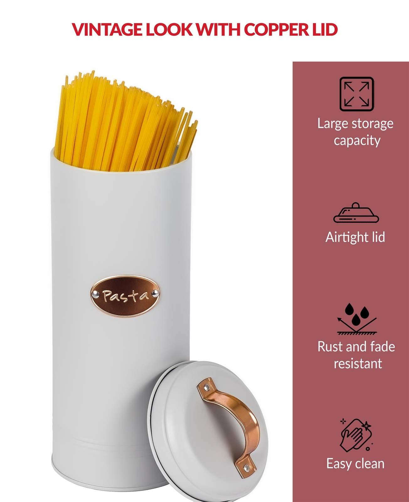 27cm Light Matt Grey Kitchen Food Pasta Storage Canister TIn Box ...