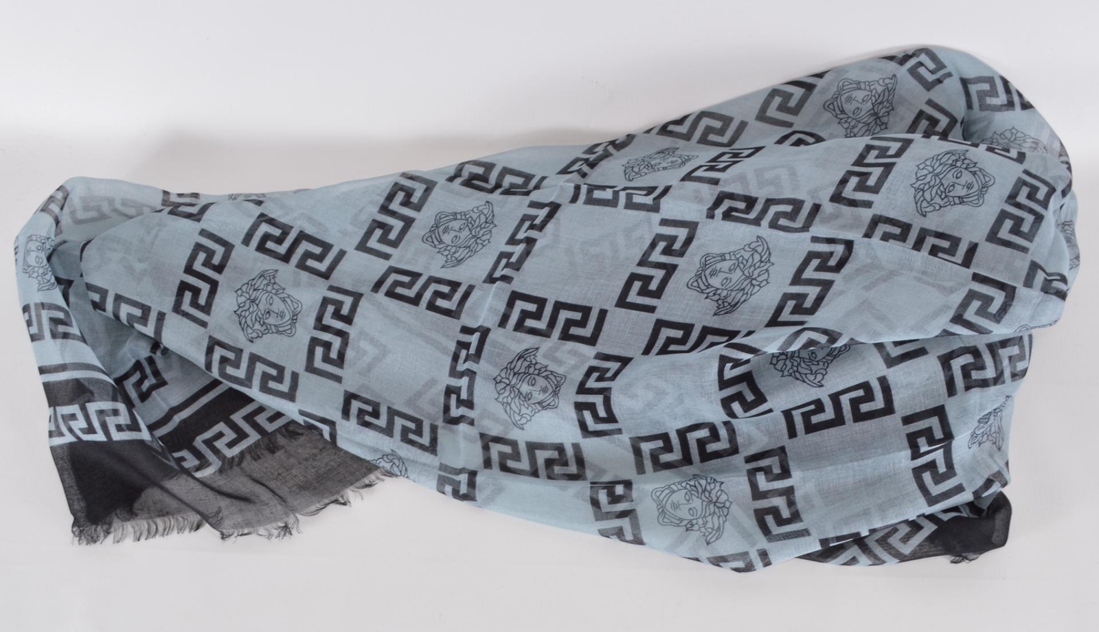 NEW Versace $425 Slate Blue Black Modal Silk MEDUSA HEAD Greek Key ...