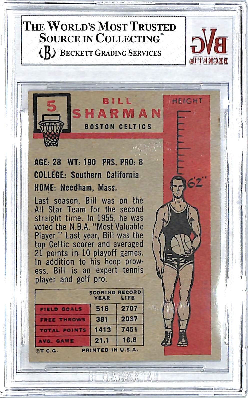 1957-58 Topps - #5 Bill Sharman (RC) for sale online | eBay