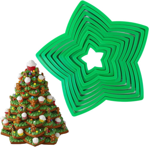 Stacked Christmas Cookie Tree Cutters 8" Green Plastic 15 Piece Set ...