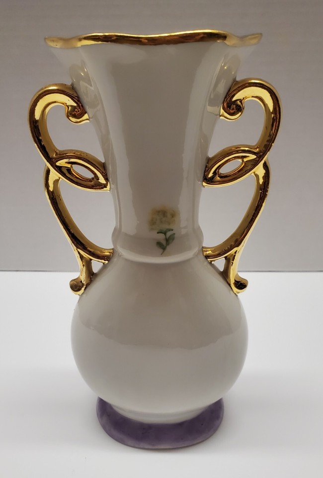 Trophy Vase Porcelain W Handpainted Floral Designs Vintage Gold Edge ...