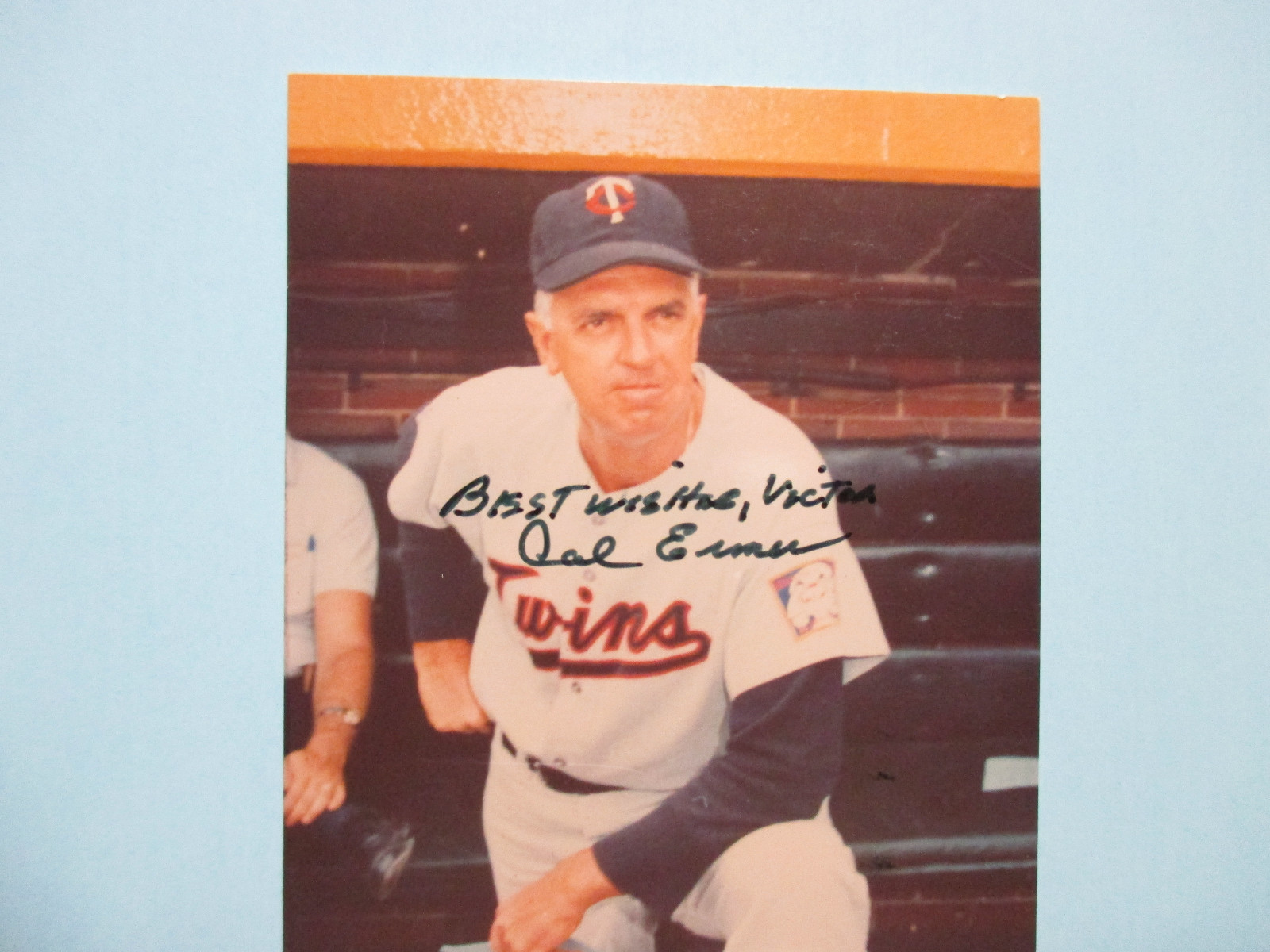CAL ERMER(Died-09)Twins Signed PERSONAL CHECK/Signed small photo w/8X10 ...