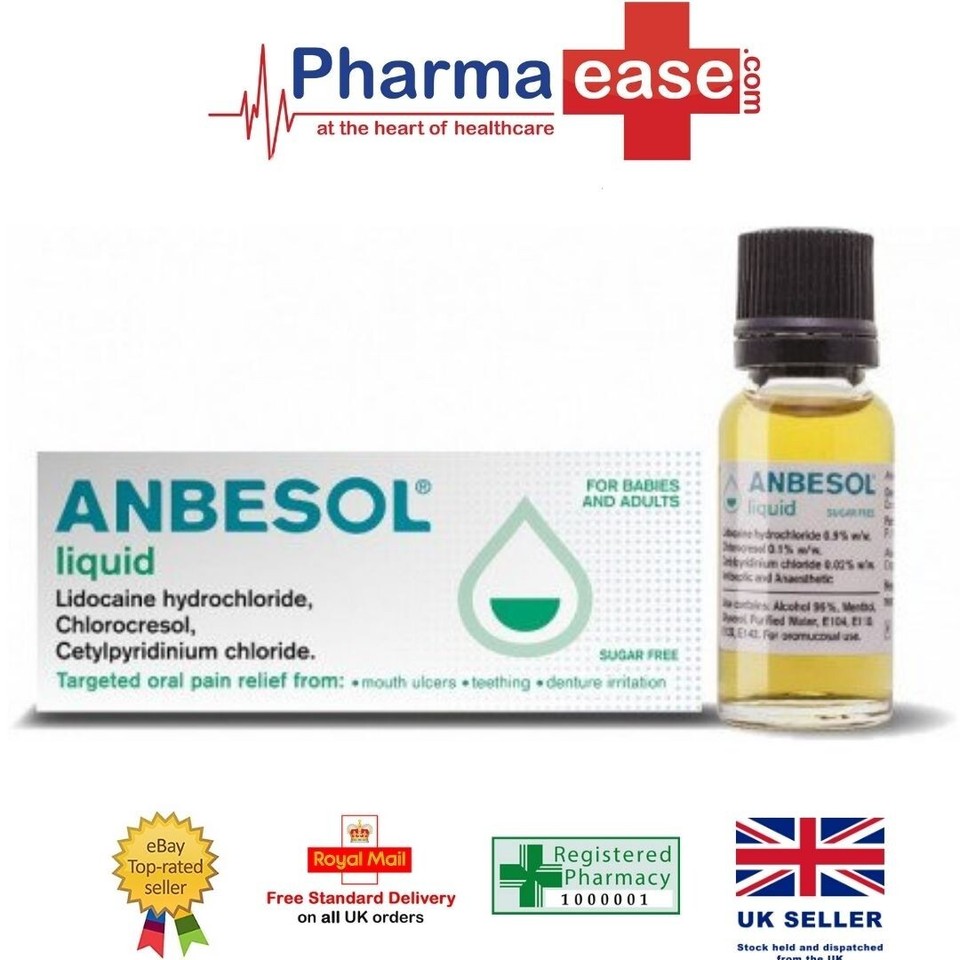 Anbesol Liquid for Mouth Ulcer Relief - 10ml -Teething /Denture ...