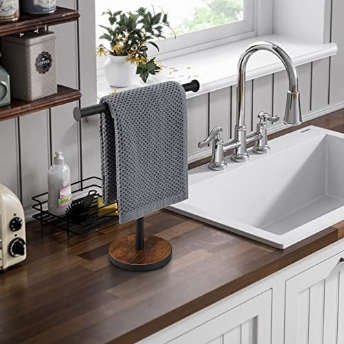 Towel Holder Stand, Countertop Hand Towel Stand for Rustic Brown-round ...