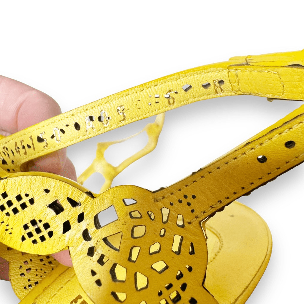 Salvatore Ferragamo Yellow Laser Cut Open Toe Heeled … - Gem