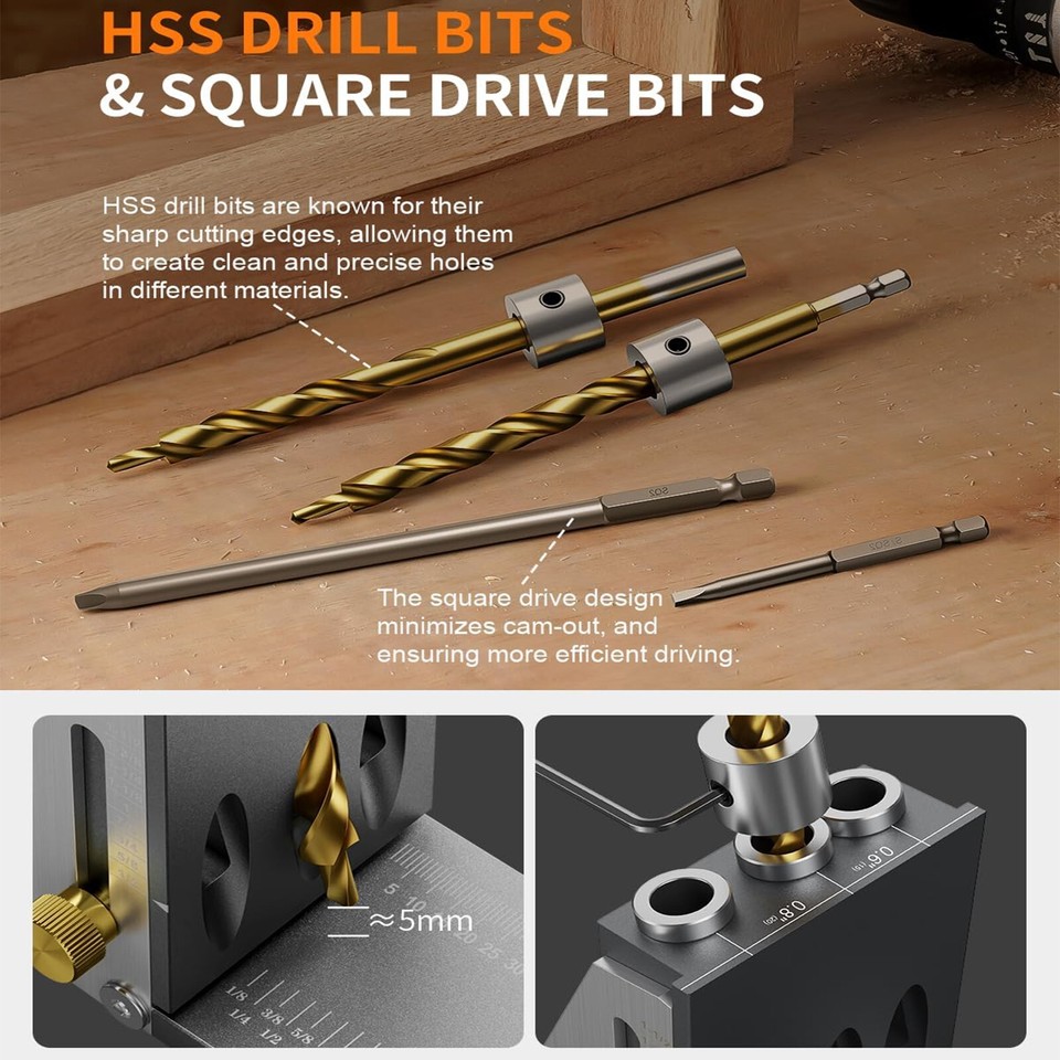 Pocket Hole Jig Kit Joinery Pocket Hole Drill Guide Jig Woodworking ...