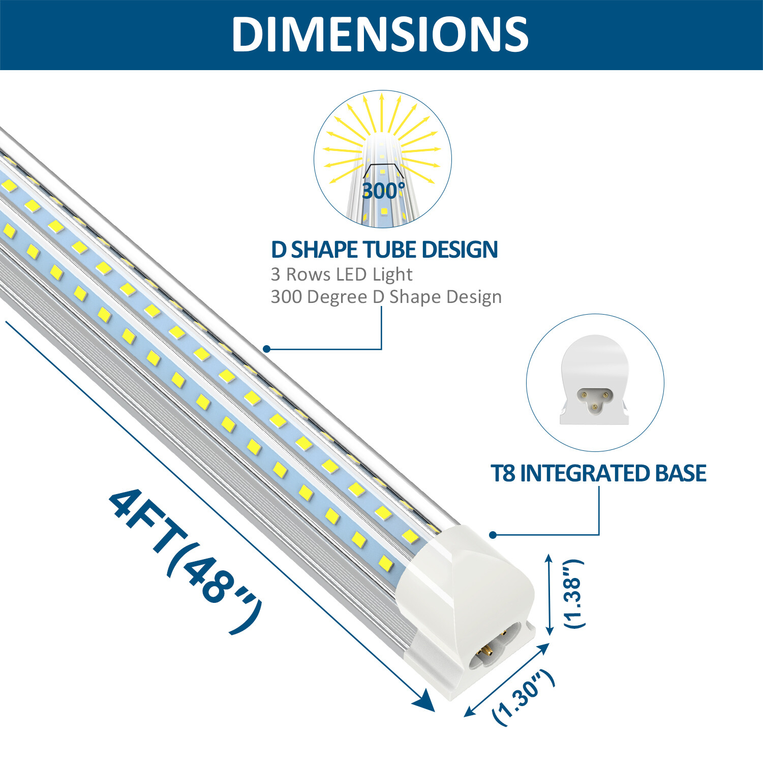 T8 4FT LED Shop Lights 60W 7200LM High Output Ceiling Tube Light ...