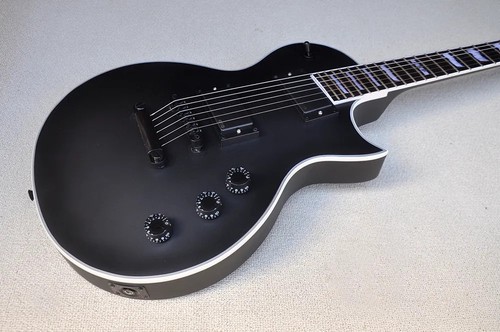 Custom Matte Black Electric Guitar with White Binding and Neck Active ...