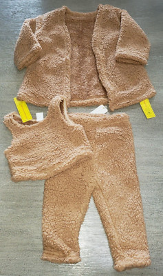baby girls NEW NWT 9-12 month FLEECE 3 PC SET PANTS JACKET TANK TOP ...
